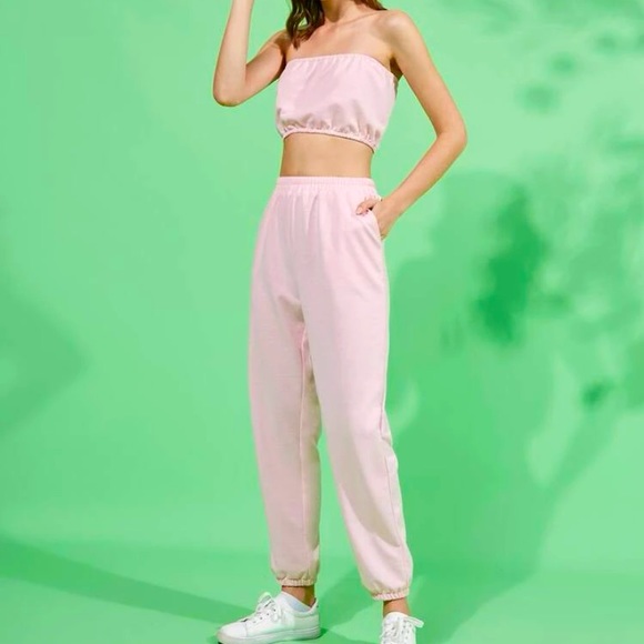 ROMWE | Pants & Jumpsuits | Solid Crop Tube Top Sweatpants Set | Poshmark
